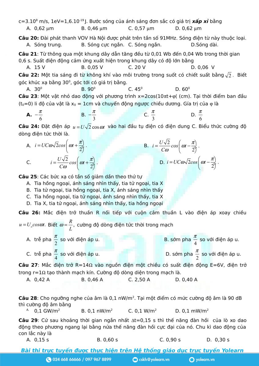 Giải đề thi thử môn Vật lý THPTQG 2019 thành phố Hà Nội
